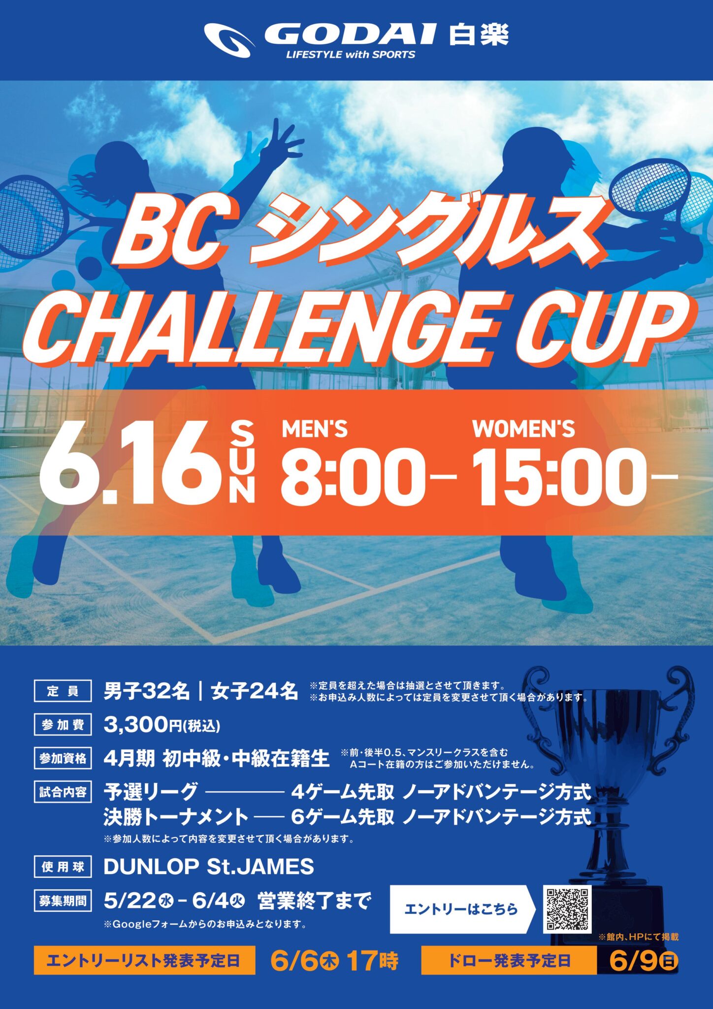 2024年 BCシングルス CHALLENGE CUP｜テニススクール｜横浜市のテニス・ゴルフスクールならGODAI横浜・白楽